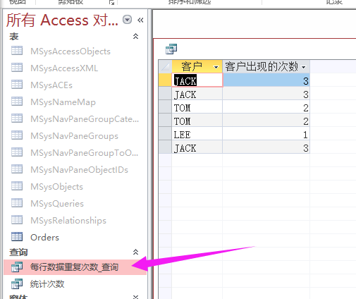【access查询重复项示例】用查询统计每行数据重复次数,access怎样以计数的方式计算?【access示例】用查询统计重复项出现的次数统计重复数第二例【access软件网】